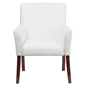 Flash Furniture Taylor White LeatherSoft Executive Side Reception Chair with Mahogany Legs
