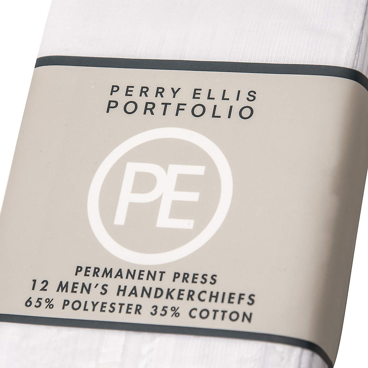 Perry Ellis 12 Pack Handkerchief (Permanent Press White with Satin Cord, 16" x 16")