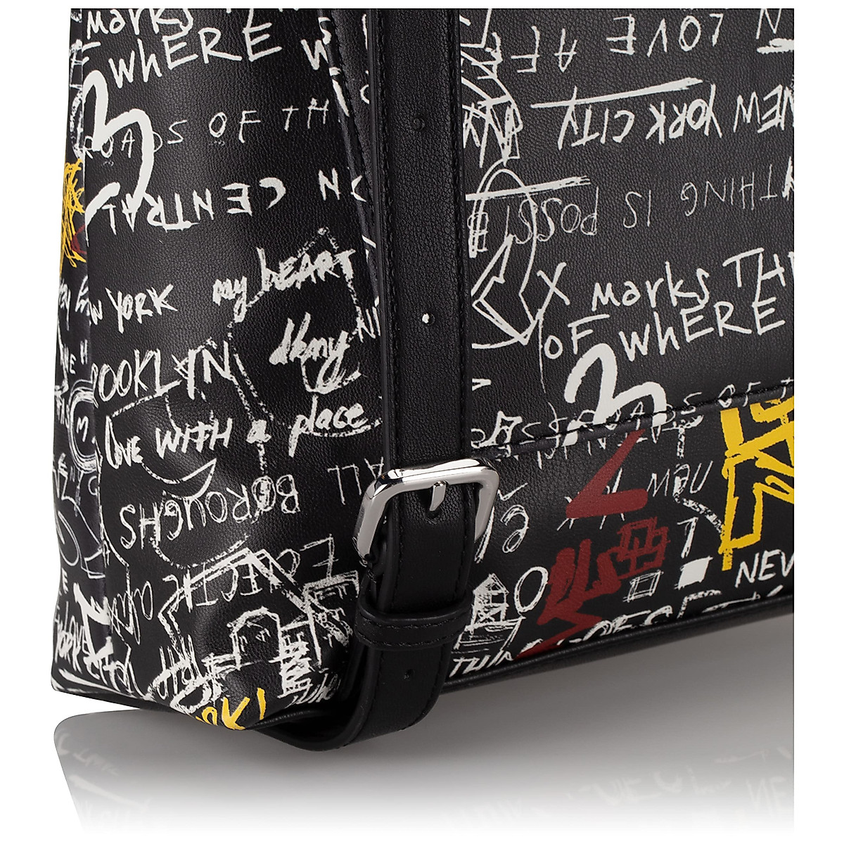 DKNY Women's Multipurpose Fashion Backpack, Black Iconic Graffiti Tilly, One Size