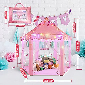 NABIYE Large Princess Tent for Girls, Kids Play Tent with LED Star Lights, 55'' x 53'' (DxH), Princess Toys, Princess Castle for Indoor and Outdoor Games, ASTM&CPC Certified Pink