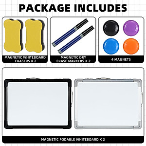 Patelai 2 Pack Small Desktop Dry Erase Board 16" x 12" Double Sided Magnetic Board Foldable Portable Dry Erase Board Mini Board Easel for Memo Kids Drawing Teacher Instruction