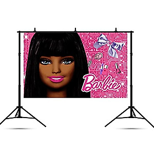 QQKCFOTO Black Barbie Backdrop for Photography, Birthday Party Decorations for Girl ,Barbie Birthday Banner Party Decoration Supplies for Cake Table Decoration, 5x3ft