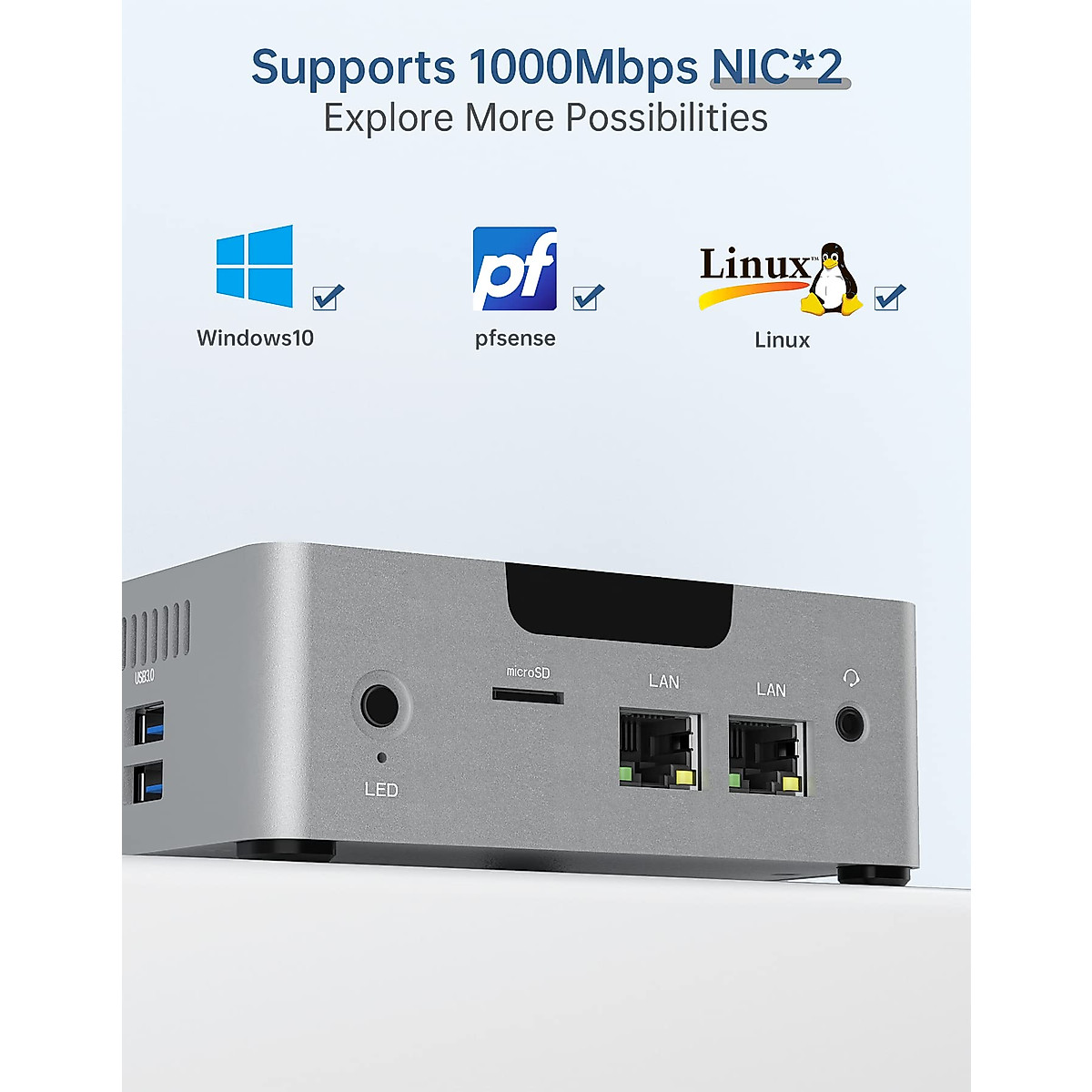 AWOW Mini PC Desktop Computer Intel Celeron J3455 6GB DDR4 128GB SSD/Burst Frequency 2.2 GHz/Dual LAN/ 2.4G+5G Dual Band WiFi/4K /Bluetooth/HDMI/5 USB3.0 Ports Micro PC