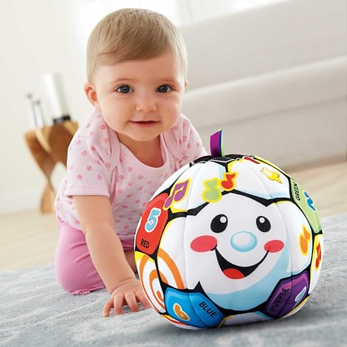 Fisher-Price Baby Learning Toy Laugh & Learn Singin’ Soccer Ball Musical Plush with Sounds & Phrases for Infants Ages 6+ Months