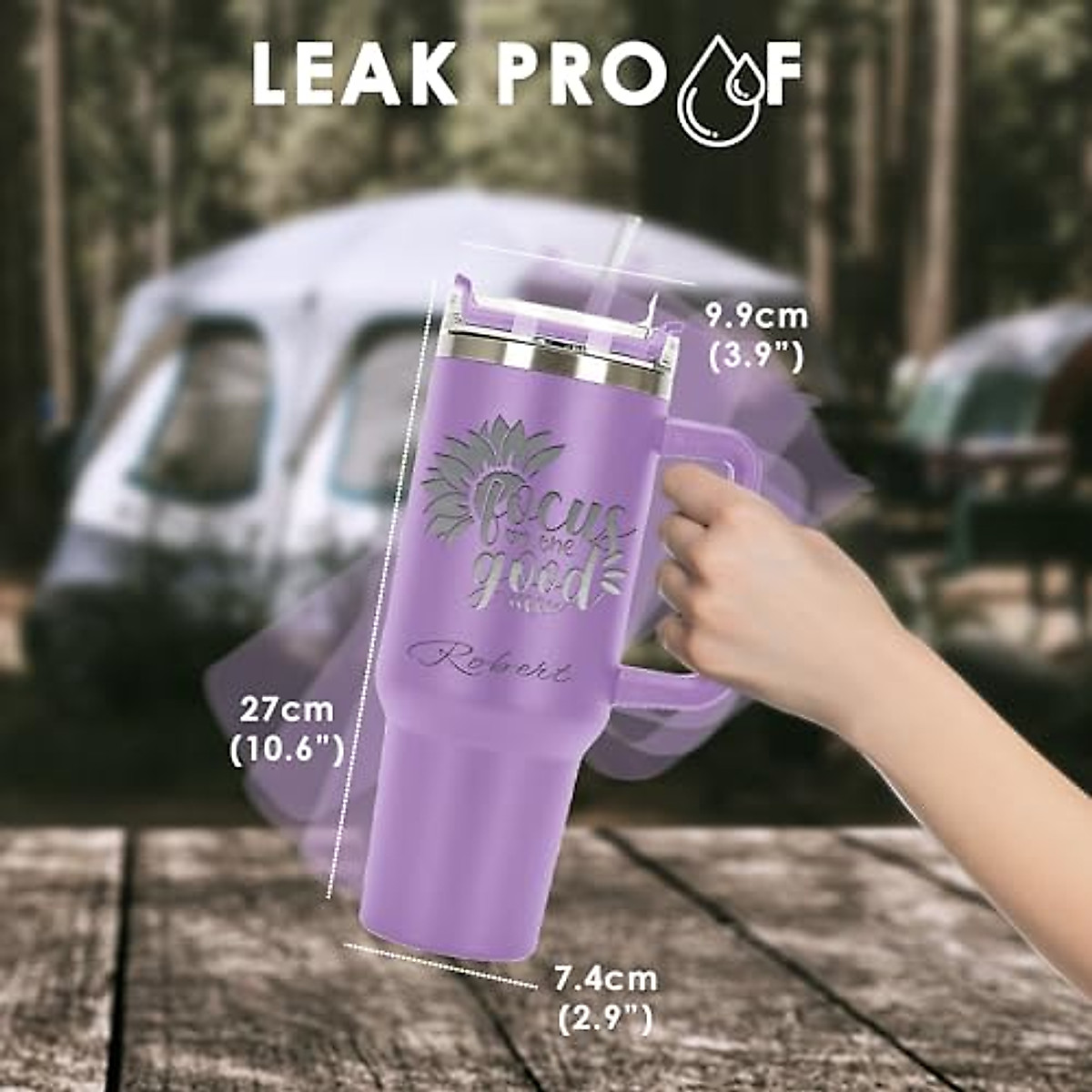 LifGif Sunflower Personalized Tumbler 40 oz Laser Engraved, Insulated Cup with Handle, Lid and Straw, Focus on the Good Stainless Steel Large Vacuum Insulated, Custom Gift for Birthday, women, mom