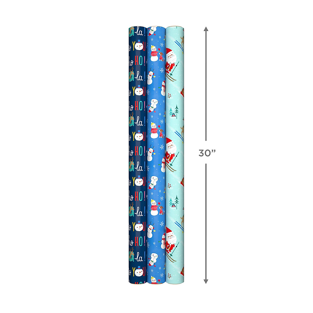 Hallmark Reversible Christmas Wrapping Paper for Kids (3 Rolls: 120 Sq. Ft. Total) Snowmen, Stripes, Trees, Skiing Santa, Zebras, Hedgehogs, Penguins