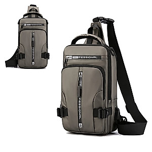 JBB Waterproof Sling Bag Crossbody Backpack for Men Women Multipurpose Waist Pack with USB Charging Port for Hiking Walking Khaki