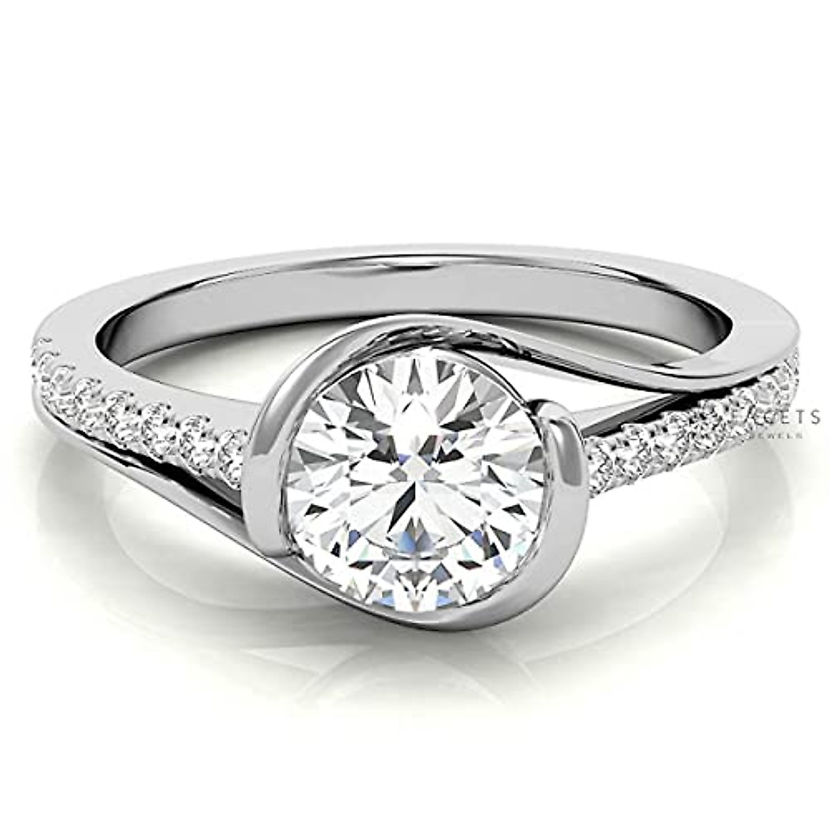 FACETS JEWELS 1.90 TCW Round Cut Moissanite Diamond Channel Setting Engagement and Wedding Ring for Her in - 10K Solid White Gold Size 7