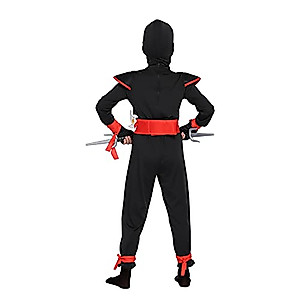ThinkMax Boys Ninja Costume for Kids Halloween Dress Up Party with Ninja Foam Accessories Toys (M 7-9 Years)