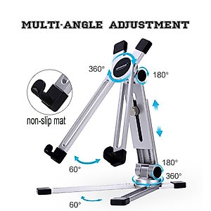 FUZADEL Portable Fold-Up Travel Stand Aluminum, Universal Tablet Stand Holder Foldable Multi-Angle Adjustable Stand for Tablet/Phone/Notebook/Tablet Holder for Surface Notebook Monitor Stand
