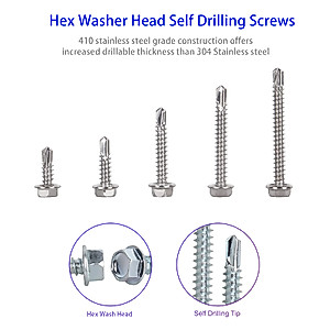 CYSCR #8 Self Tapping Screw Assortment for Metal, M3 Machine Screws 410 Stainless Steel Self Drilling Screws Assortment Kit for Attaches Sheet, 240 PCS