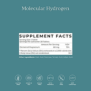 CYMBIOTIKA Molecular Hydrogen Water Tablets with Magnesium, Energy Boost, Gluten Free, Keto Antioxidant Drink, Fast Dissolving Supplements, Helps Fight Inflammation & Stress 30 Tablets, 12 ppm