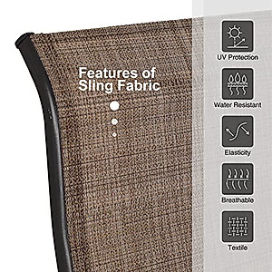 MFSTUDIO Outdoor Bar Stool, Patio Counter Height Sling Fabric Bar Chairs Set of 2, All-Weather Resistant, Brown