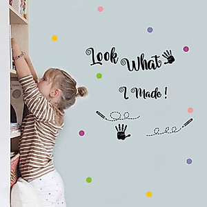 PLIGREAT Look What I Made Quotes Wall Stickers, Removable Vinyl Peel and Stick Wall Decals for Nursery Playroom Children Bedroom Wall Decoration Kindergarten Classroom Home Indoor DIY Wall Art Decor