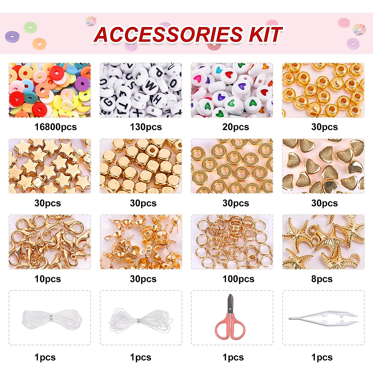 QUEFE 16800pcs Clay Beads Bracelet Making Kit, 168 Colors Polymer Beads Spacer Heishi Beads, Flat Preppy Beads for Jewelry Making Kit with Charms, DIY Crafts Gift