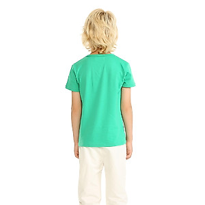 Mud Kingdom Big Boys T-Shirt Short Sleeve Summer Holiday Plain Green Size 10-12 Soft