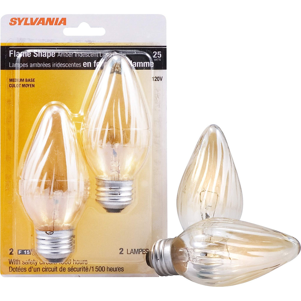 Sylvania F15 Décor Incandescent Light Bulb, 25W, Amber Iridescent Finish, Medium Base, 120V, 2 Pack