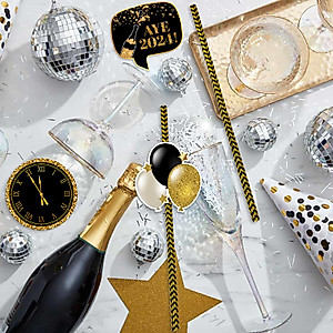 48PCS Happy New Year Straws 2024 – New Year’s Eve Striped Straws Party Supplies Decorations