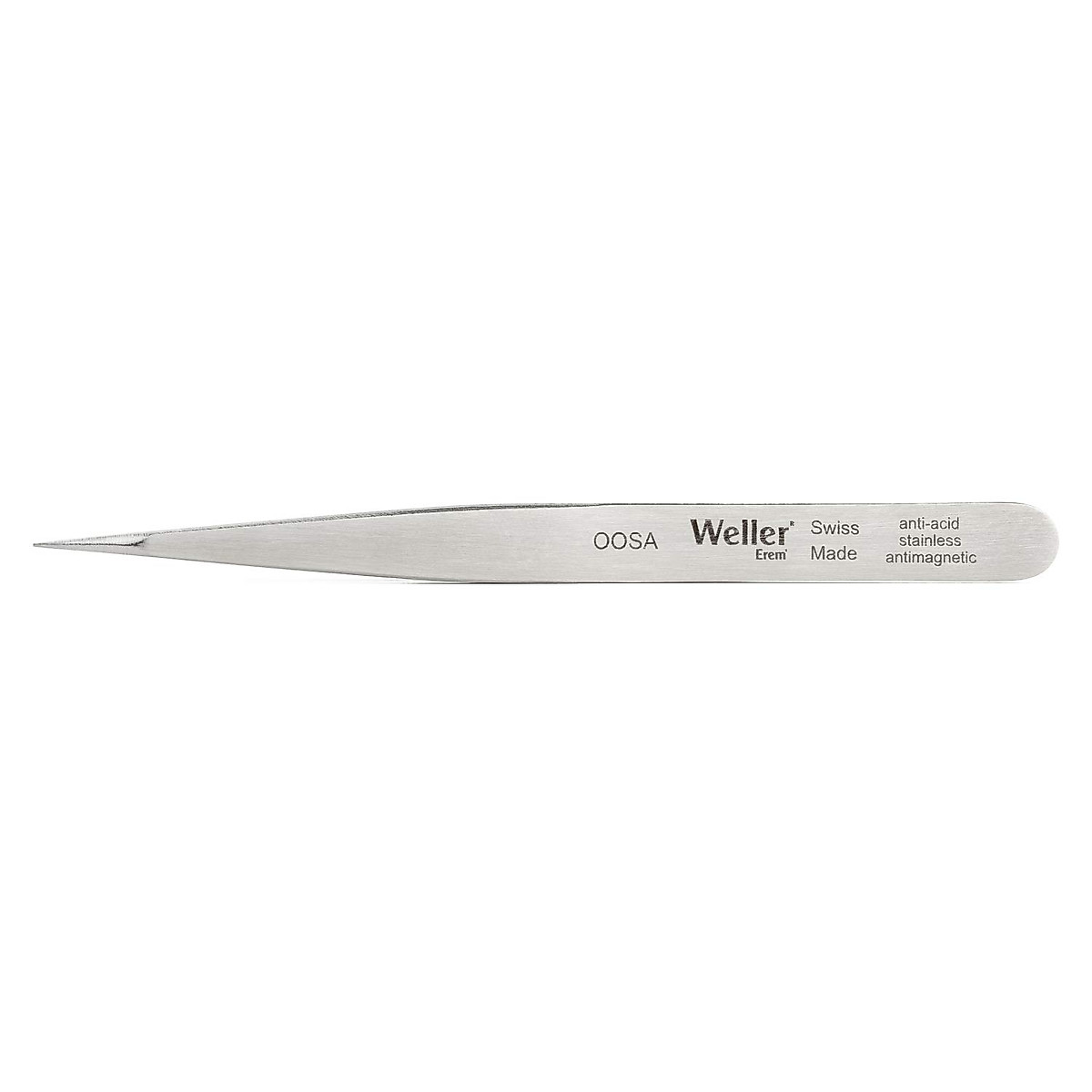 Weller Erem OOSA Stainless Steel Straight Fine Point Anti Magnetic Tweezer, 4.75" Overall Length