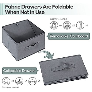 Sunexinlo Hanging Closet Organizer 6-Shelf,Hanging Shelves for Closet with 3 Drawers & Pockets,Closet Organizers and Storage for Clothes,Grey