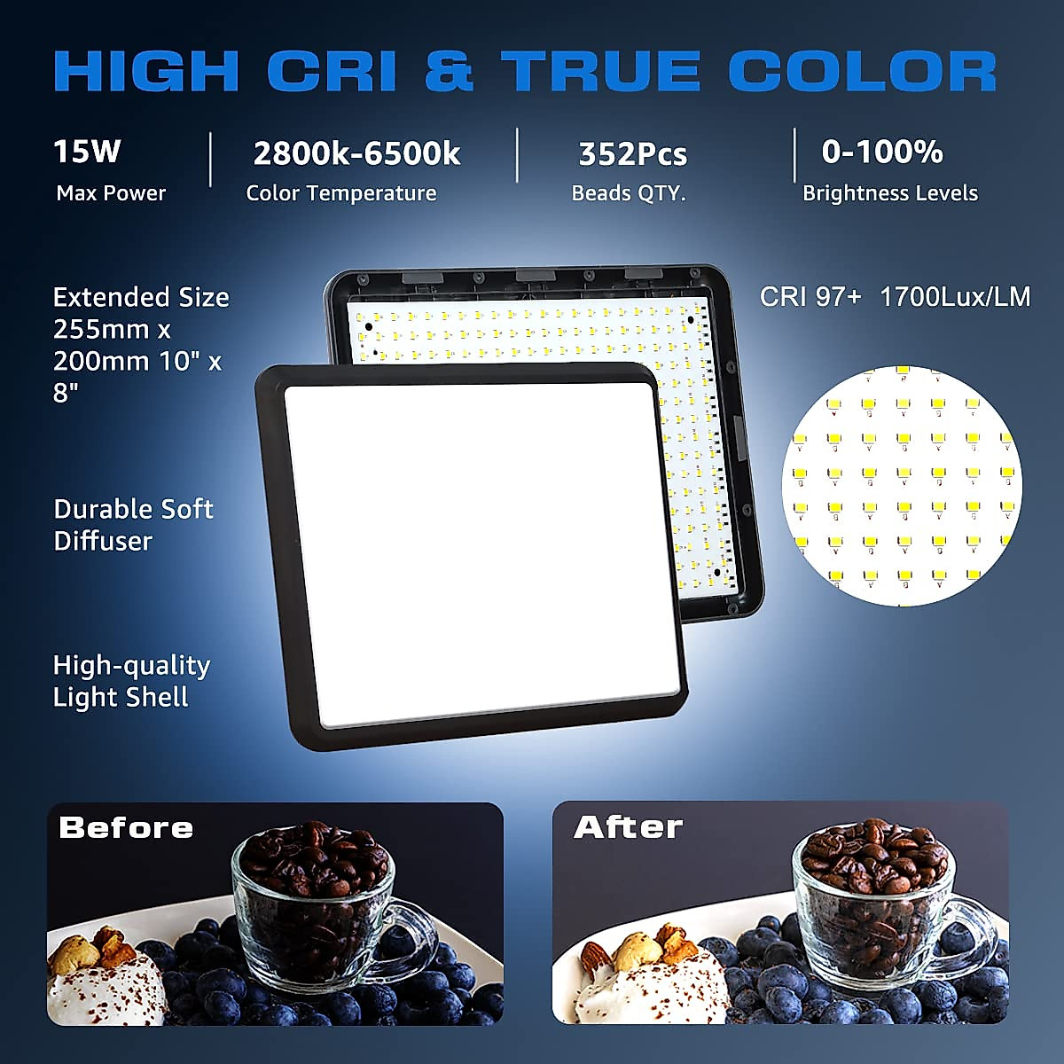 1-Pack LED Video Light Kit, NiceVeedi Photography Lighting Kit, 2800-6500K Dimmable Studio Light with Tripod Stand & Phone Holder, 73" Stream Light for Video Recording, Game Streaming, YouTube…