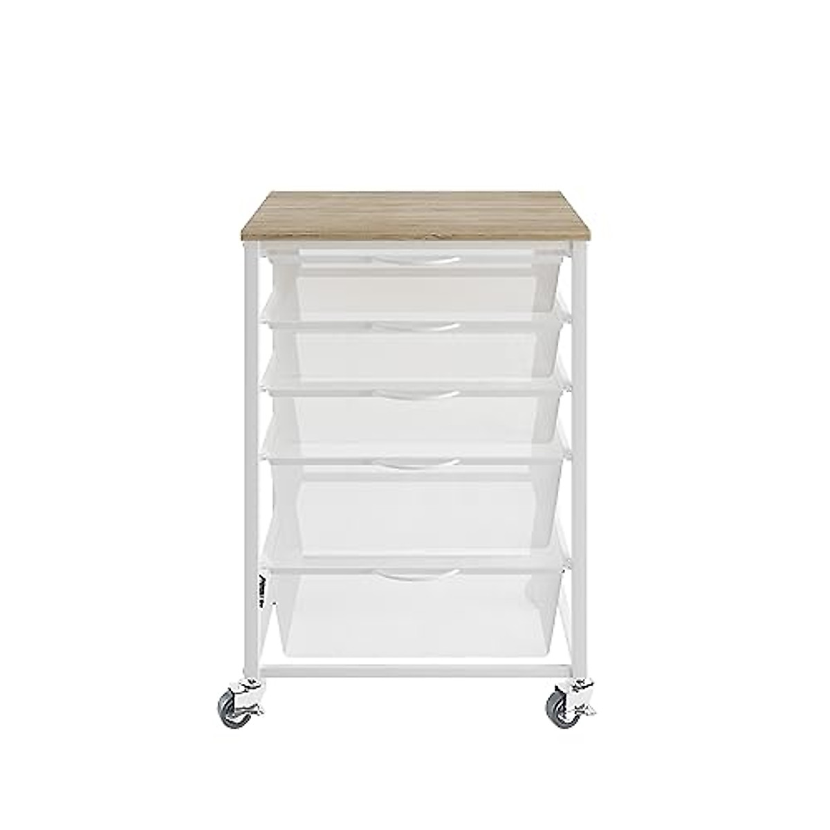 5 Tier Mesh Rolling File Cart, Multipurpose Movable File Chest Cabinet Storage Organizer with Wooden Top, Industrial and Rustic Style Storage Utility Cart for Bathroom, Kitchen, Bedroom - White