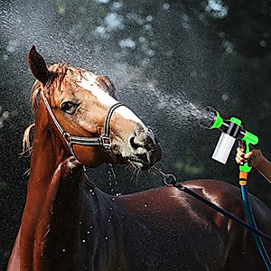 Pup Jet Dog Wash Hose Nozzle Foam Sprayer Dog Horse Sprayer Wash Hose Attachment Soap Dispenser Bottle Nozzle Sprayer Washing Car Shower Pet Bathing Tool(green with gloves)