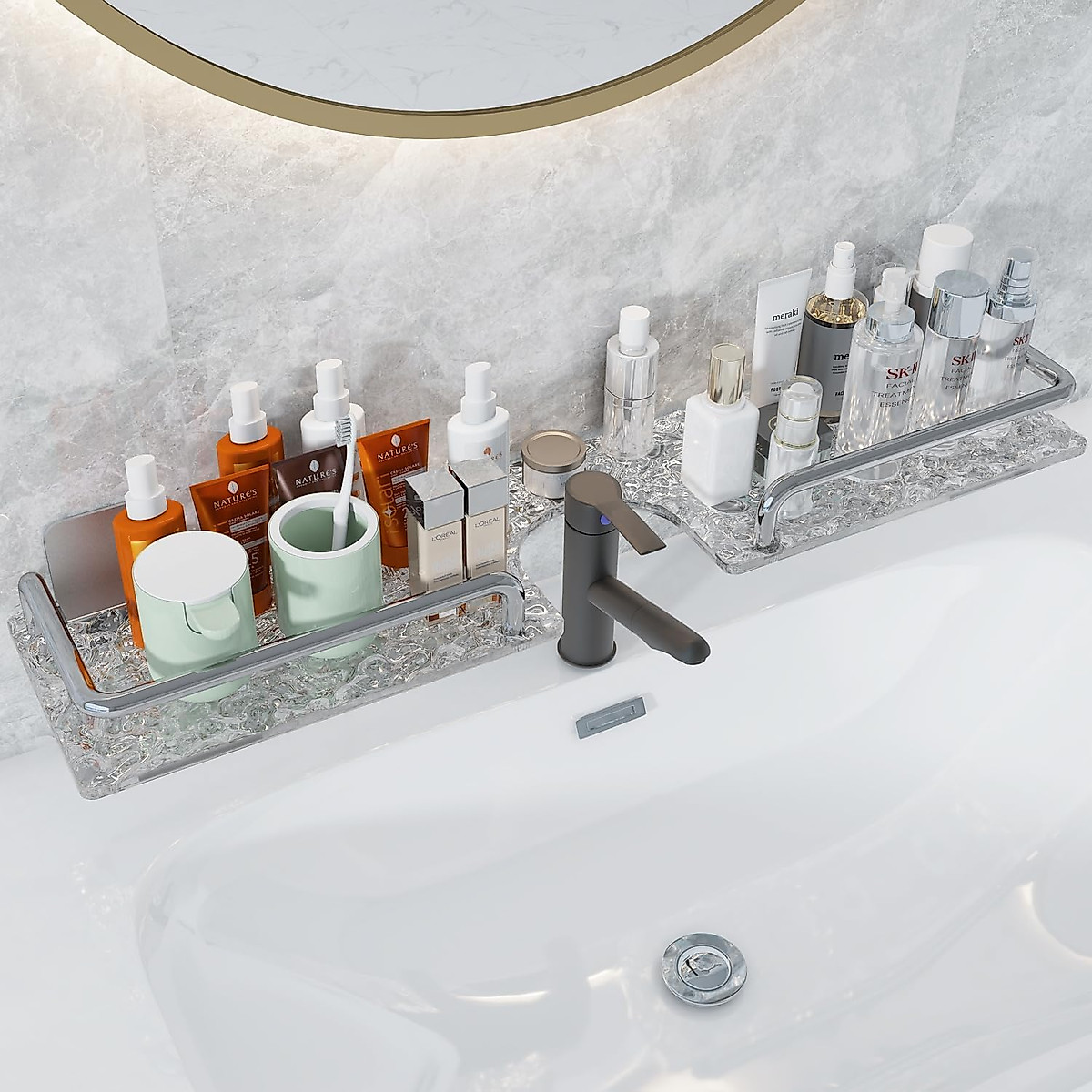 Over The Sink Shelf，Bathroom Sink Shelf Over Faucet, Acrylic Over Sink Shelf Wall Mounted, No Drilling Over The Faucet Shelf Bathroom,Sink Shelf Over Faucet Bathroom Countertop Organizer Kitchen