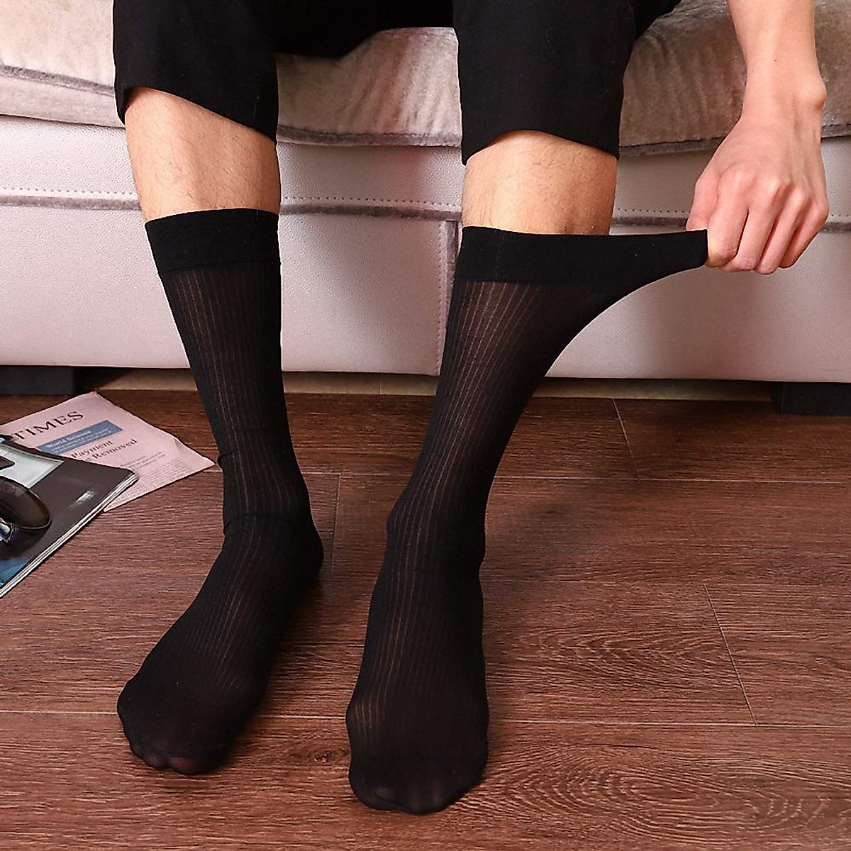 Goobester Men Tube Male Sheer Formal Dress Wear Suit Black Stocking Business Socks Black
