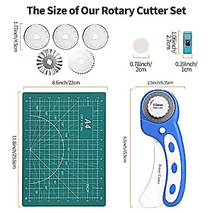 Rotary Cutter Set, 42Pcs Self Healing Cutting Mat Kit - 45mm Rotary Fabric Cutter with 5 Extra Cutter Blades, A4 Cutting Mat, 20 Craft Clips, 15 Non-Slip Grips, Sewing Supplies for Crafting Sewing
