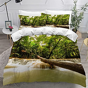 Quilt Cover Queen Size Forest 3D Bedding Sets Fall Duvet Cover Breathable Hypoallergenic Stain Wrinkle Resistant Microfiber with Zipper Closure,beding Set with 2 Pillowcase