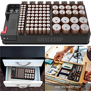 Battery Organizer Storage case with Battery Tester for AAA AA C D 9V and Button Batteries Storage Box Holds 110 Batteries Various Sizes with Removable Digital Battery Tester