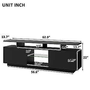 LUMISOL LED TV Stand for TVs up to 65 Inches with LED Lights 16 Colors, for Living Room Bedroom Game Room (Black, 62.9 in)