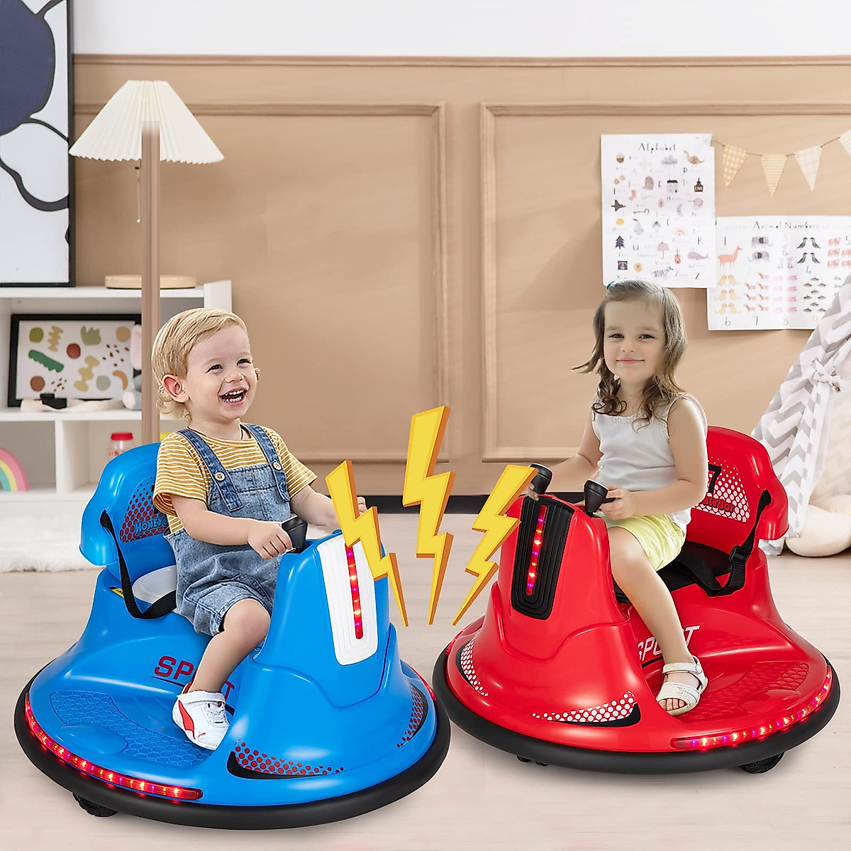 HONEY JOY 12V Bumper Car for Toddlers 1-3, Baby Ride on Bumper Car w/Dual Joysticks, Flashing LED Light & 360 Degree Spin, Electric Vehicle for Kids, Ride on Car w/Remote Control, Gift for Boys Girls