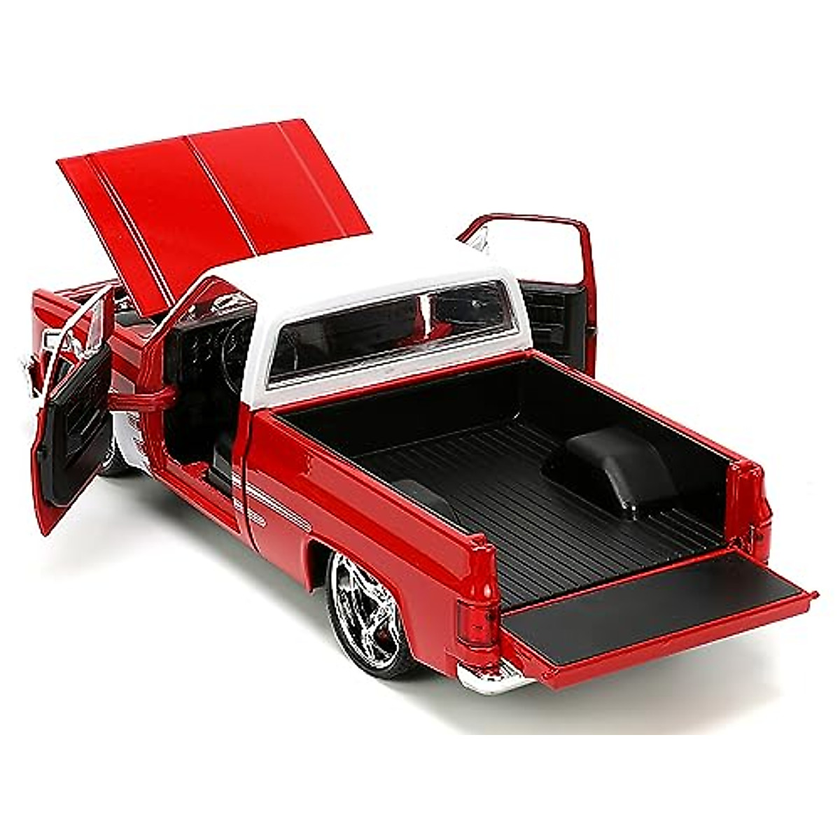 1985 Chevy C-10 Pickup Truck Red with White Top and Graphics with Extra Wheels Just Trucks Series 1/24 Diecast Model Car by Jada 34179
