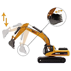 Gemini&Genius Tracked Excavator Toy for Kids, 1/50 Scale Diecast Digger Construction Toy, Metal Vehicle Model with 360° Cabin Swivels, Great Gift, Playing Sand, Room Decoration and Collection for Kids