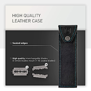 Precise German Straight Razor - urwunder - Shavio - Genuine Leather Case - Simple Manuals - 4-Pin Blade Holder [Black Arm/Black Wood]