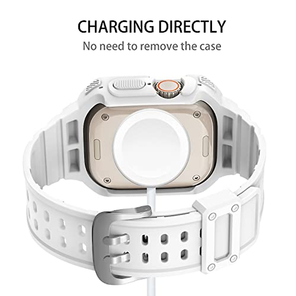 AIRYZGOOD Compatible for Apple Watch Band Ultra 2/1 49mm with Bumper Case,Rugged Men Bands Sport Protective Case Shockproof Protector Cover for iWatch Ultra 2/1 49mm(White,49mm)