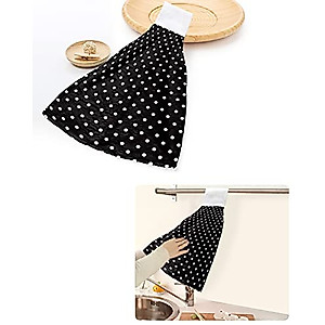 CyCoShower Hanging Hand Towels Kitchen Towel Simple White and Black Polka Dot Bathroom Hand Towels with Loop Tie Towels Soft,Absorbent Tea Bar Towels,1pc