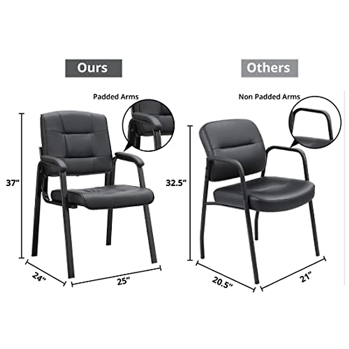 Naomi Home Waiting Room Chair Set of 2, Heavy Duty Leather Executive Waiting Room Chairs, Lobby Reception Chairs with Padded Arm Rest, Guest Chairs Set of 2 - Black
