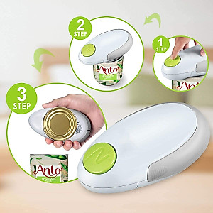 NOLTSE Electric Can Opener, Safety Can Opener Smooth Edge, A button to Open Your Cans, No Sharp Edge, FoodSafe, Battery Operated, Mini Can Opener Electric Kitchen, 2021White