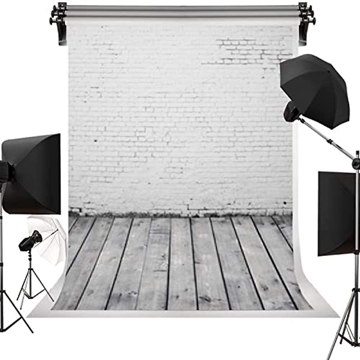 White Brick Wall Gray Wooden Floor Photography Backdrop 5X7FT Polyester Baby Cake Smash Birthday Party Background Newborn Portrait Photo Background Shoot Props Supplies