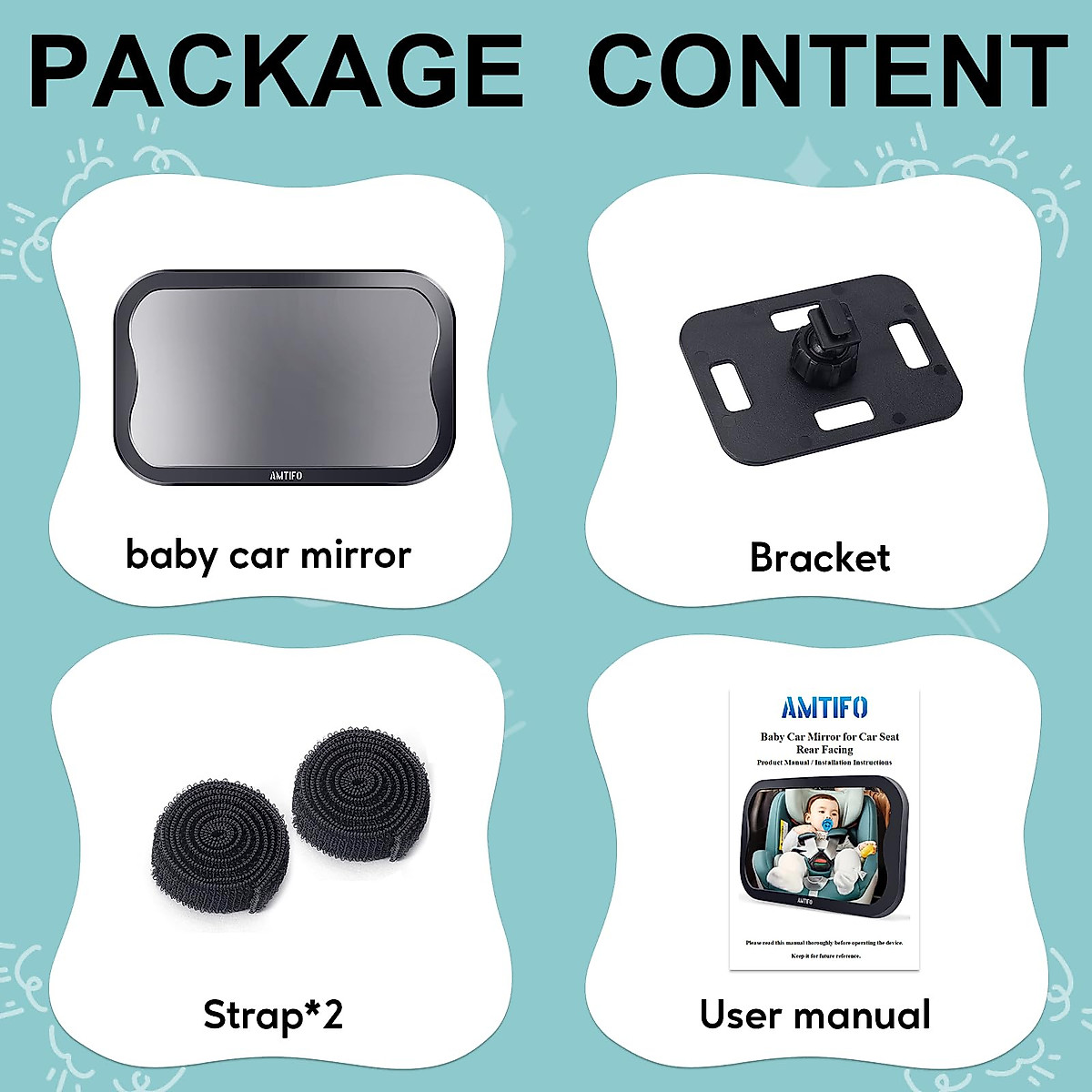 Baby Car Mirror for Rear-Facing Seat - Shatterproof & No-Shake Design,Wide-Angle View,Easy Install 360° Adjustable,Infant and Toddler Travel Essential,by AMTIFO