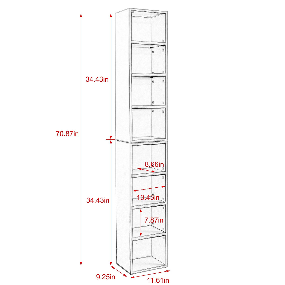 SEHAONOHOME 8-Tier Media Tower Rack, CD DVD Slim Storage Cabinet with Adjustable Shelves, Multi Functional Tall Narrow Bookcase Display Bookshelf for Home Office, White