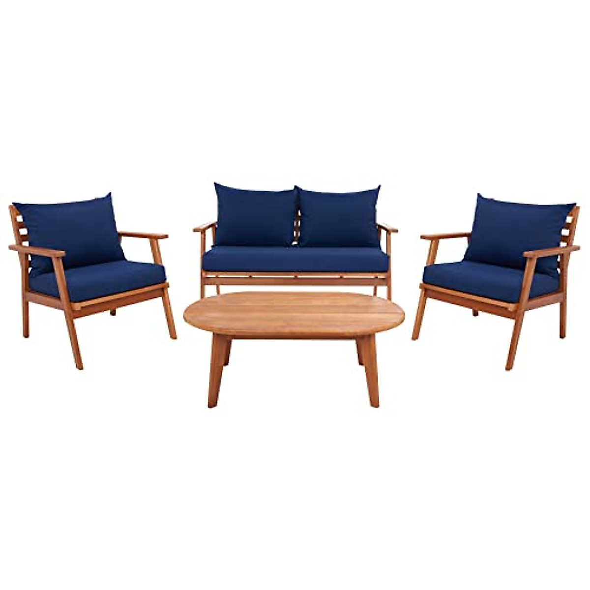 SAFAVIEH PAT7050A Collection Deacon Natural and Beige 4-Piece Outdoor Patio Set