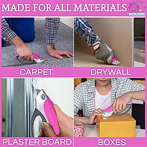 Pink Box Cutter Retractable Utility Knife - Heavy Duty Box Cutter Knife Cardboard Cutter - Box Opener Razor Blades Knife with 5 Sharp Utility Blades