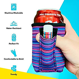 Lit Handlers Soda Can Handle - 12oz Can Cooler Sleeves Neoprene Material for Beer & Other Drinks -Bottle Insulator for Office, Gym, & Beach - Reusable Beverage Holder w/Handle (Black w/Leopard)