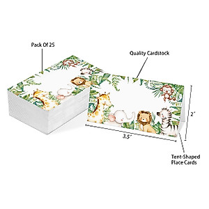 Table Place Card, Jungle Safari Animal Themed Tent Style Cards, Pack of 25 Half-Fold Reception Place Cards, Perfect for Baby Showers, Jungle Safari Birthday Party, Special Events A28