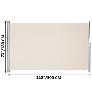 Beige Retractable 71''*118'' Awning--Rugged Full Aluminum Rust-Proof; Patio Sunshine Screen; Privacy Divider; Wind Screen. Longer Service Life, Suitable for Courtyard, Roof Terraces and Pools