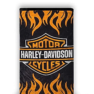 Super Soft Plush Classic Black Harley Davidson Blanket/Throw Full or Queen Size - Orange